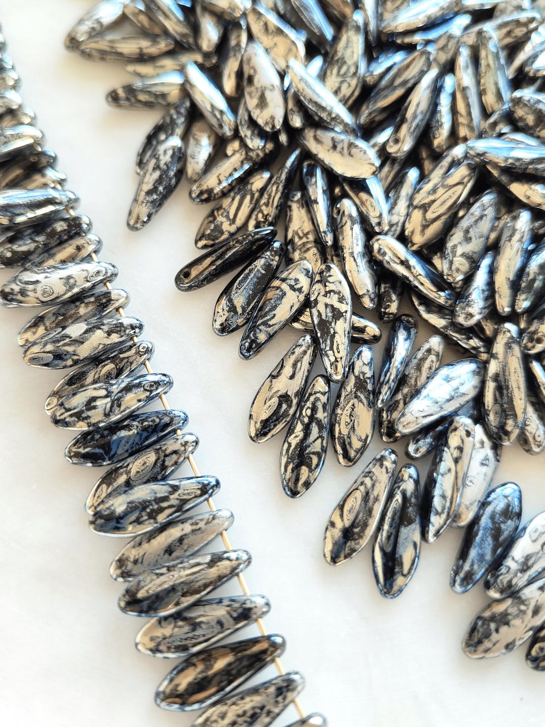 25 or 100 Czech Pressed Dagger Glass Beads, Flat Smooth 16mm Shiny ...