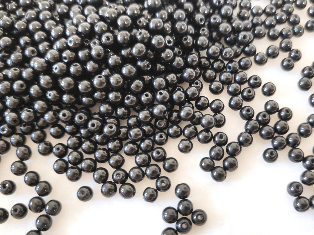 50 or 200 Czech Pressed Glass Beads, Opaque Black Pitch 4mm Smooth ...