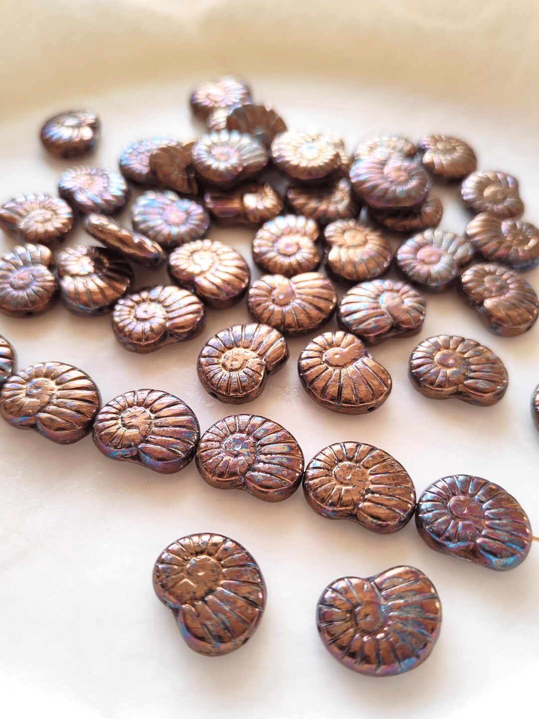 6 or 24 Czech Snail Shell Beads, Sea Beach Motif 17x13mm Shiny Purple ...