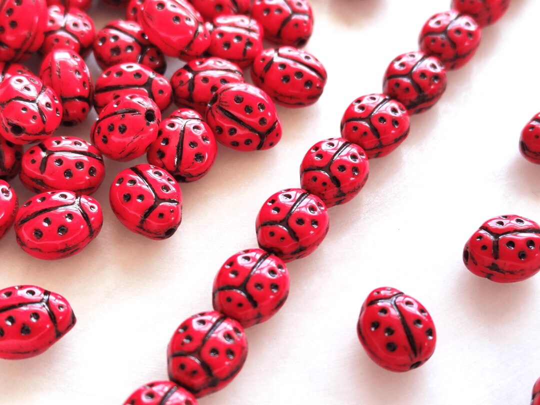 10 or 40 Czech Bug Beads, Animal Insect Lady Bug 10x7mm Opaque Red ...