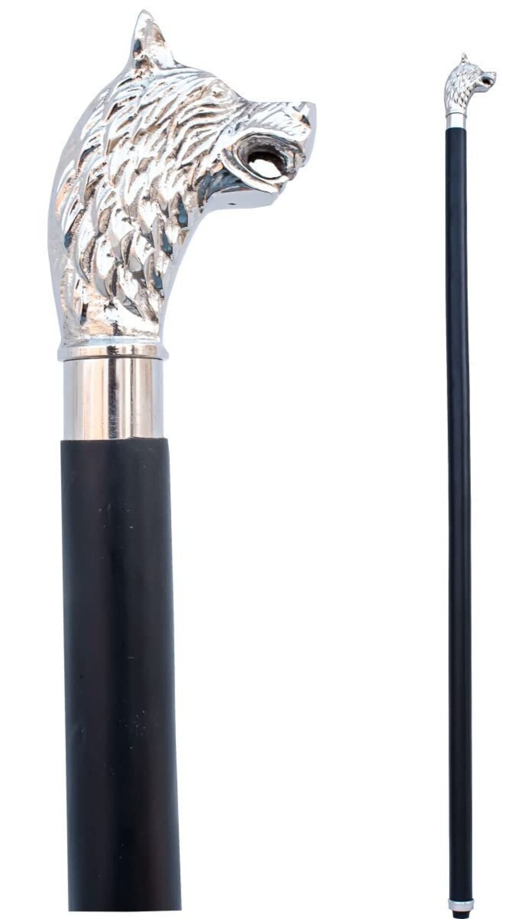 Chrome Plated Wolf Head Handle Walking Stick Black Cane - Etsy