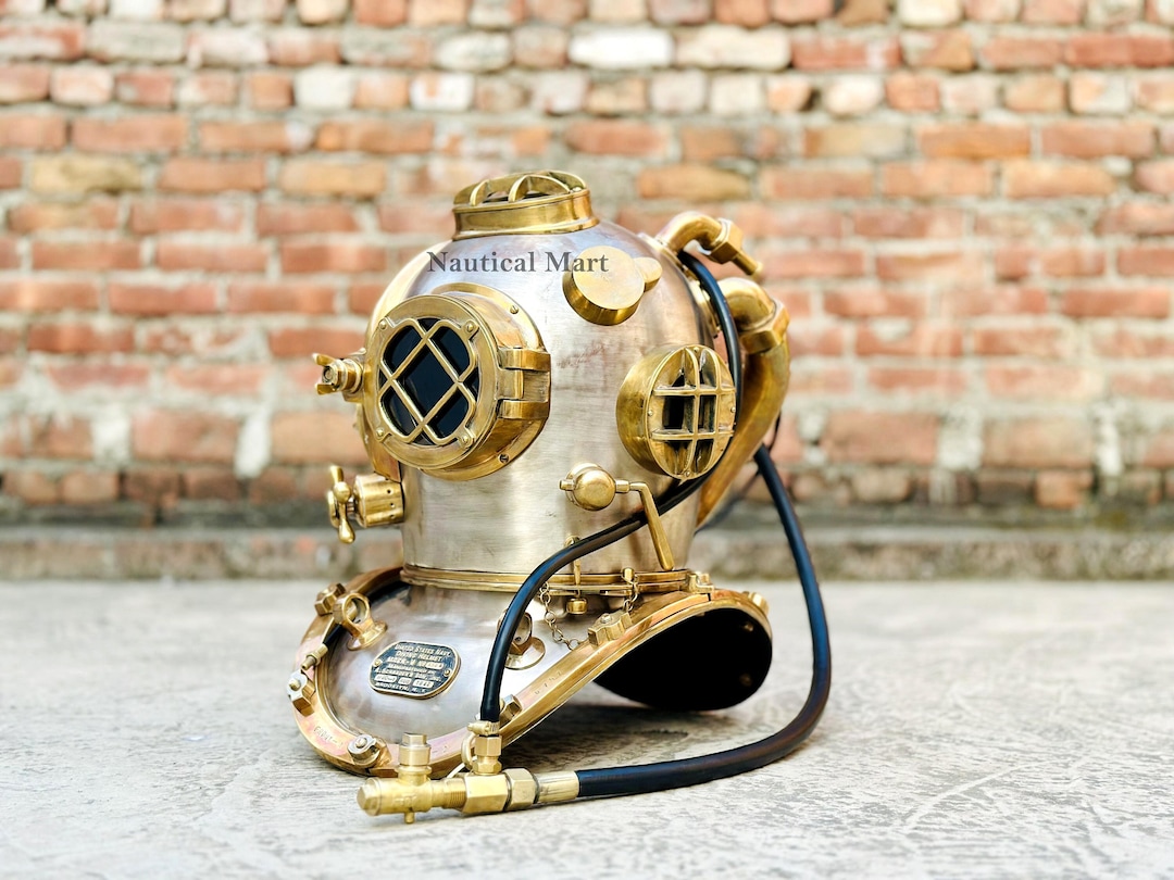 Copper Brass Boston Diving Helmet U.S Navy Mark V Helium DESCO Diving ...