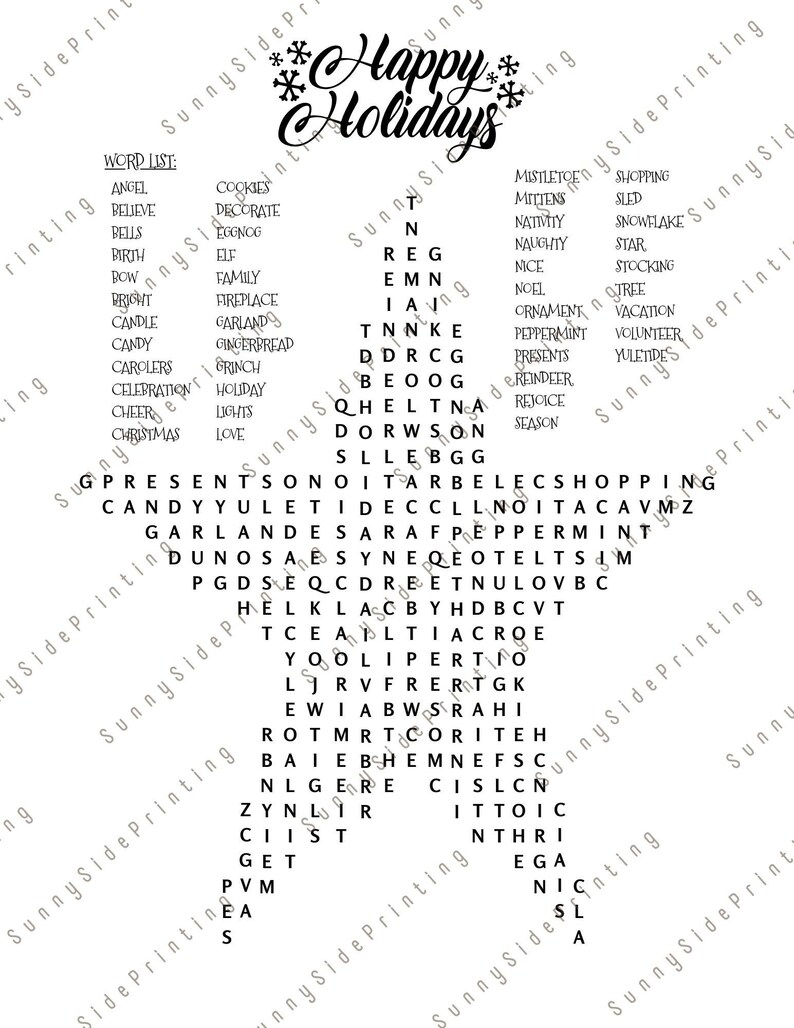 Word Search Jumbo Christmas Word Puzzle Printable Instant Download Fun ...