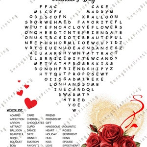 Word Search Valentines Day Word Puzzle Printable Instant Download Fun ...
