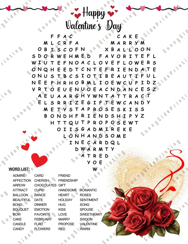 Word Search Valentines Day Word Puzzle Printable Instant Download Fun ...