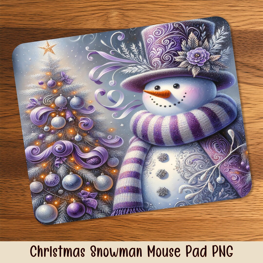 Christmas Snowman Mousepad PNG, Holiday Desk Mat Sublimation, Purple ...