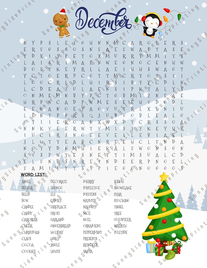 Christmas Puzzle December Word Search Winter Themed Word Search ...