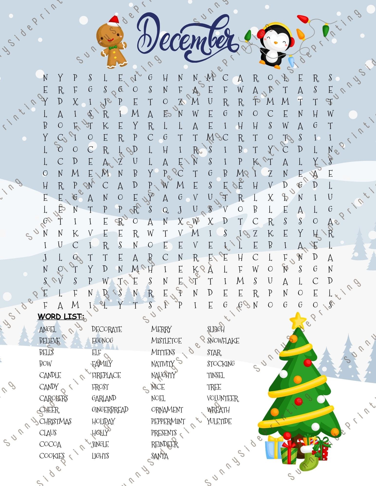 Christmas Puzzle December Word Search Winter Themed Word Search ...