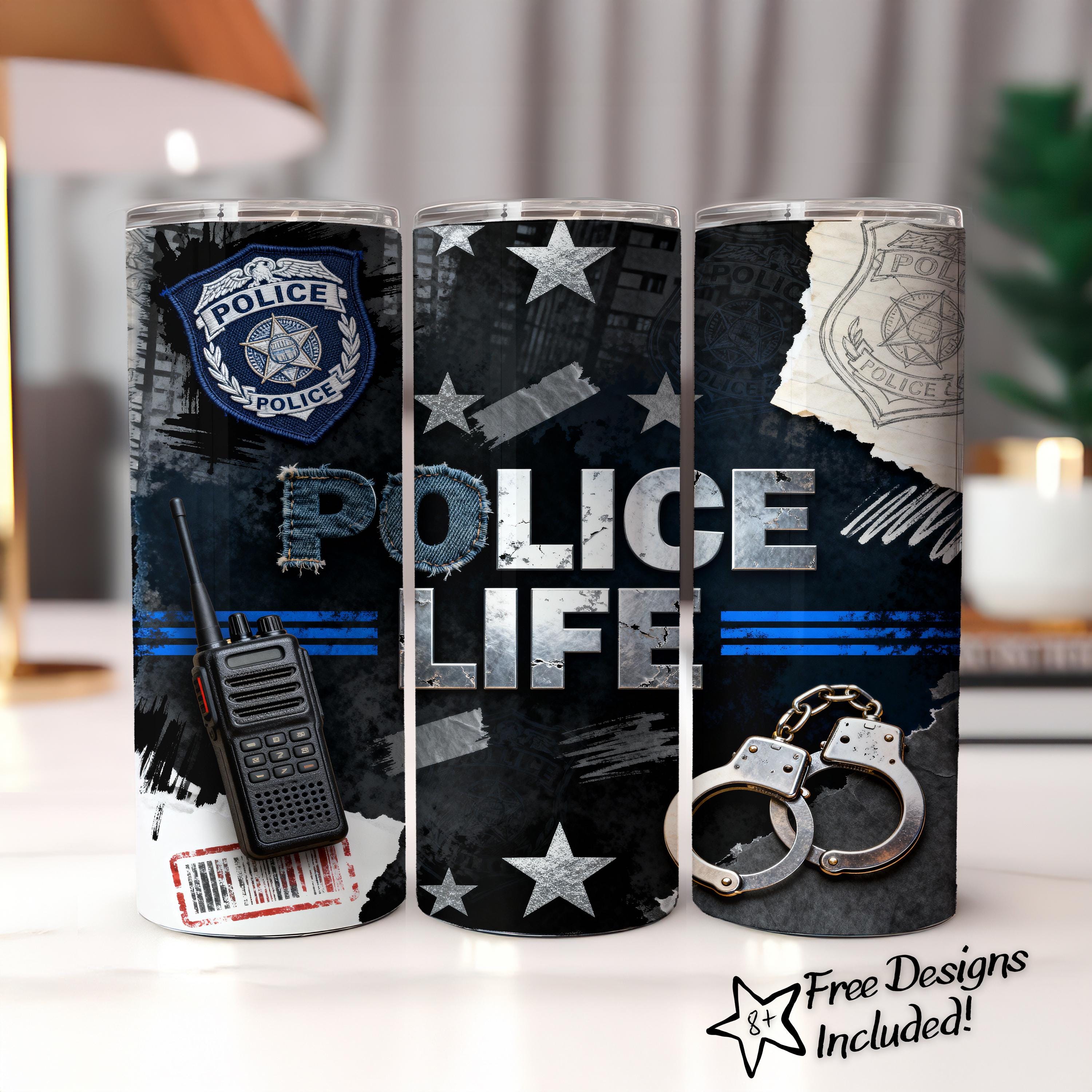 Police Life 20oz Skinny Tumbler Sublimation Wrap, Law Enforcement PNG ...
