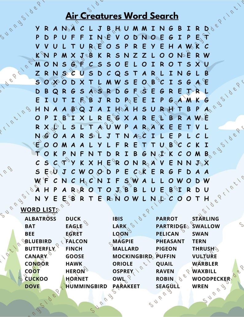 Word Search JUMBO Word Puzzle Printable Instant Download Fun Party Game ...