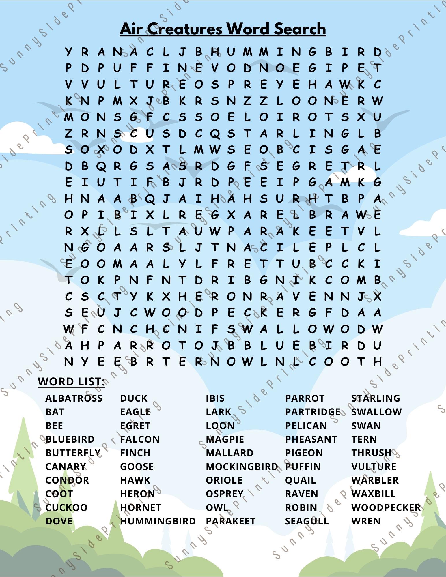 Word Search JUMBO Word Puzzle Printable Instant Download Fun Party Game ...