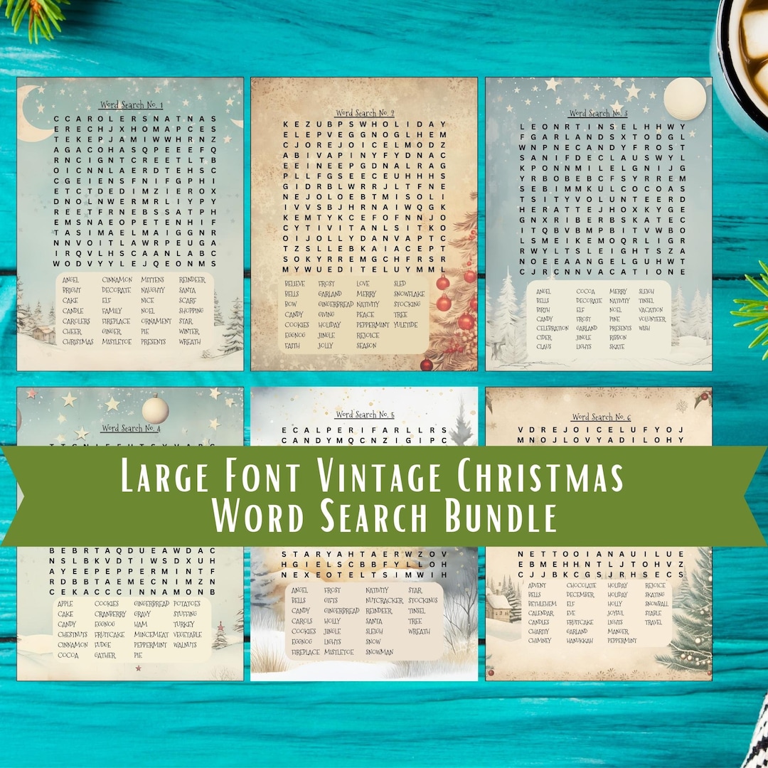 Christmas Puzzle LARGE FONT Vintage Christmas Word Search BUNDLE ...