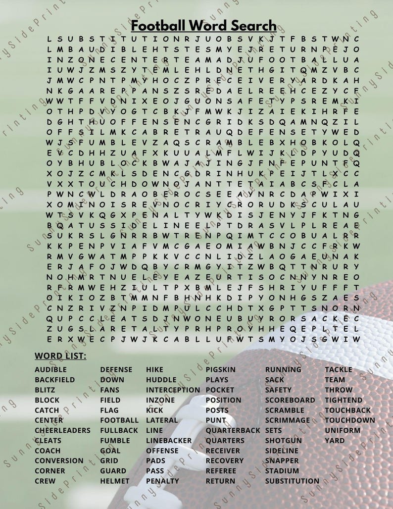 Word Search JUMBO Football Sports Word Puzzle Printable Instant ...