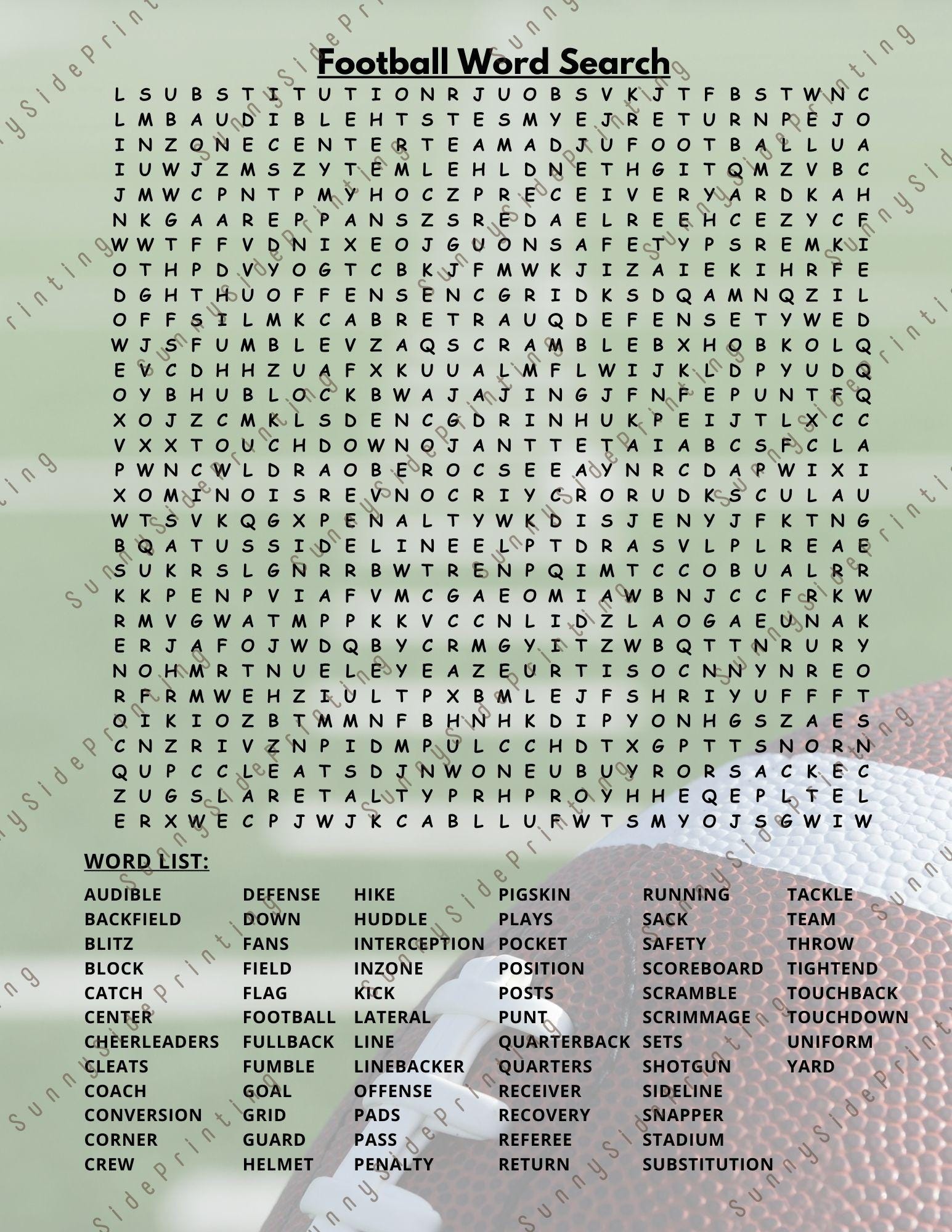 Word Search JUMBO Football Sports Word Puzzle Printable Instant ...