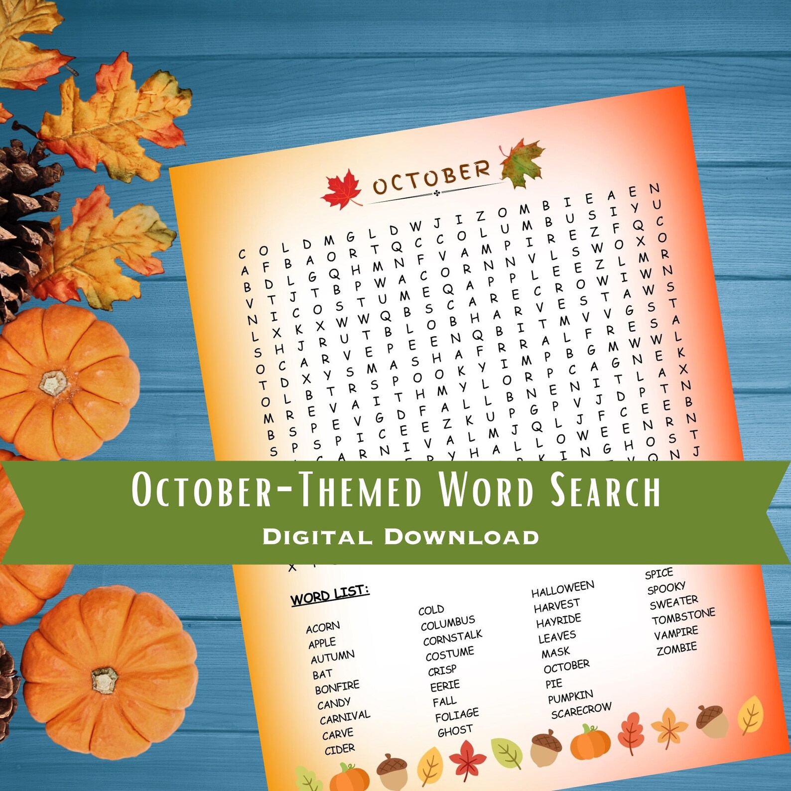 October Word Search | Fall Themed | Printable | Instant Download - Etsy