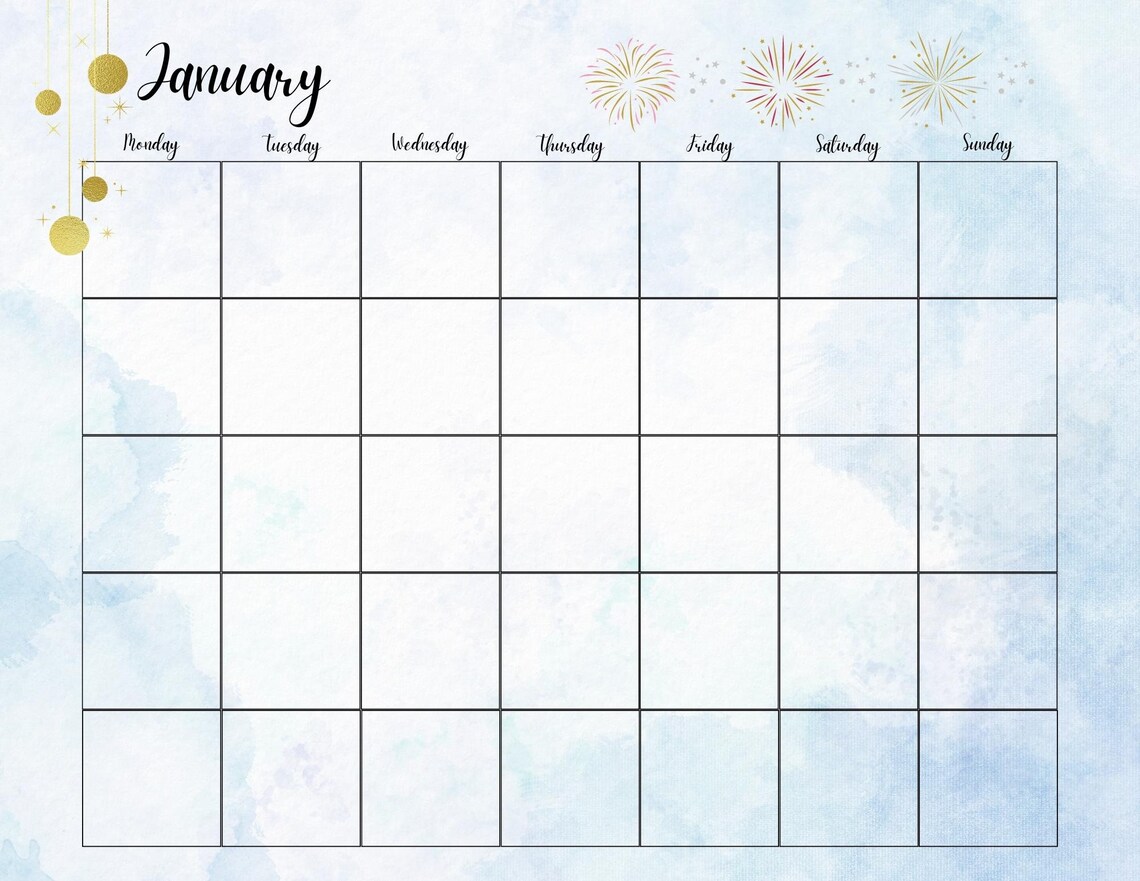Monthly Calendar Blank Teacher Calendar Printable Digital Download ...