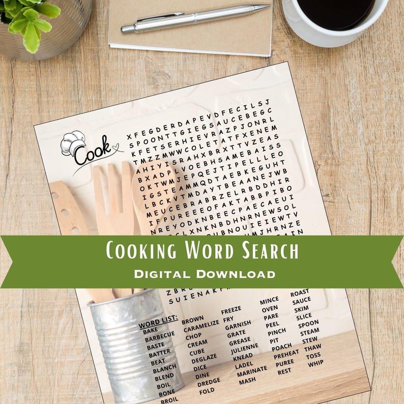 Cooking Word Search Large Word Search Cooking Puzzle Printable Instant ...