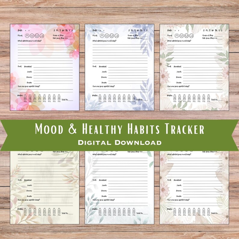 Mood Tracker Healthy Habits Mood Journal Anxiety Tracker Wellness ...