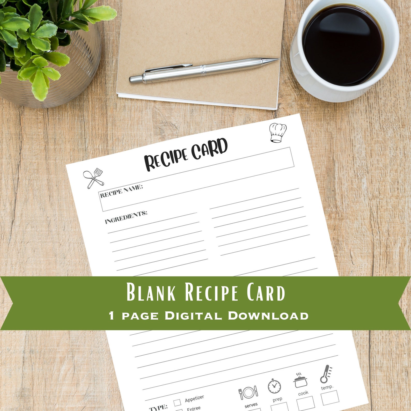 Recipe Card Blank Recipe Page Digital Download Printable Recipe Sheet ...