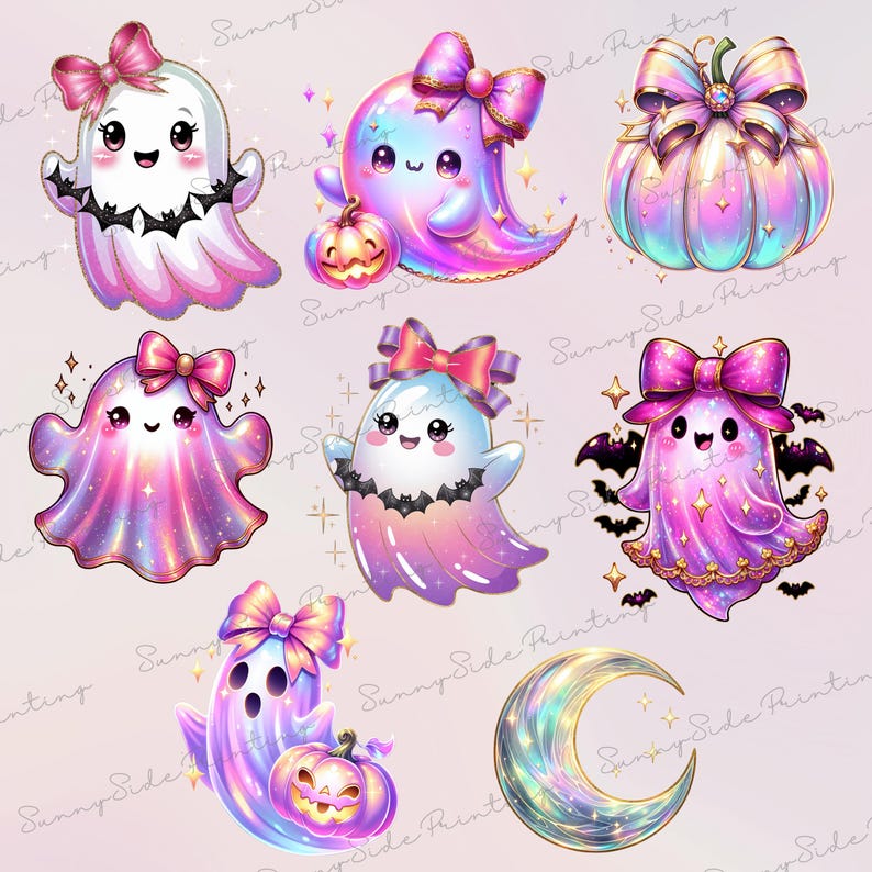 Iridescent Ghost PNG Halloween Clipart Bundle, Ghosts, Pumpkins, Cats ...
