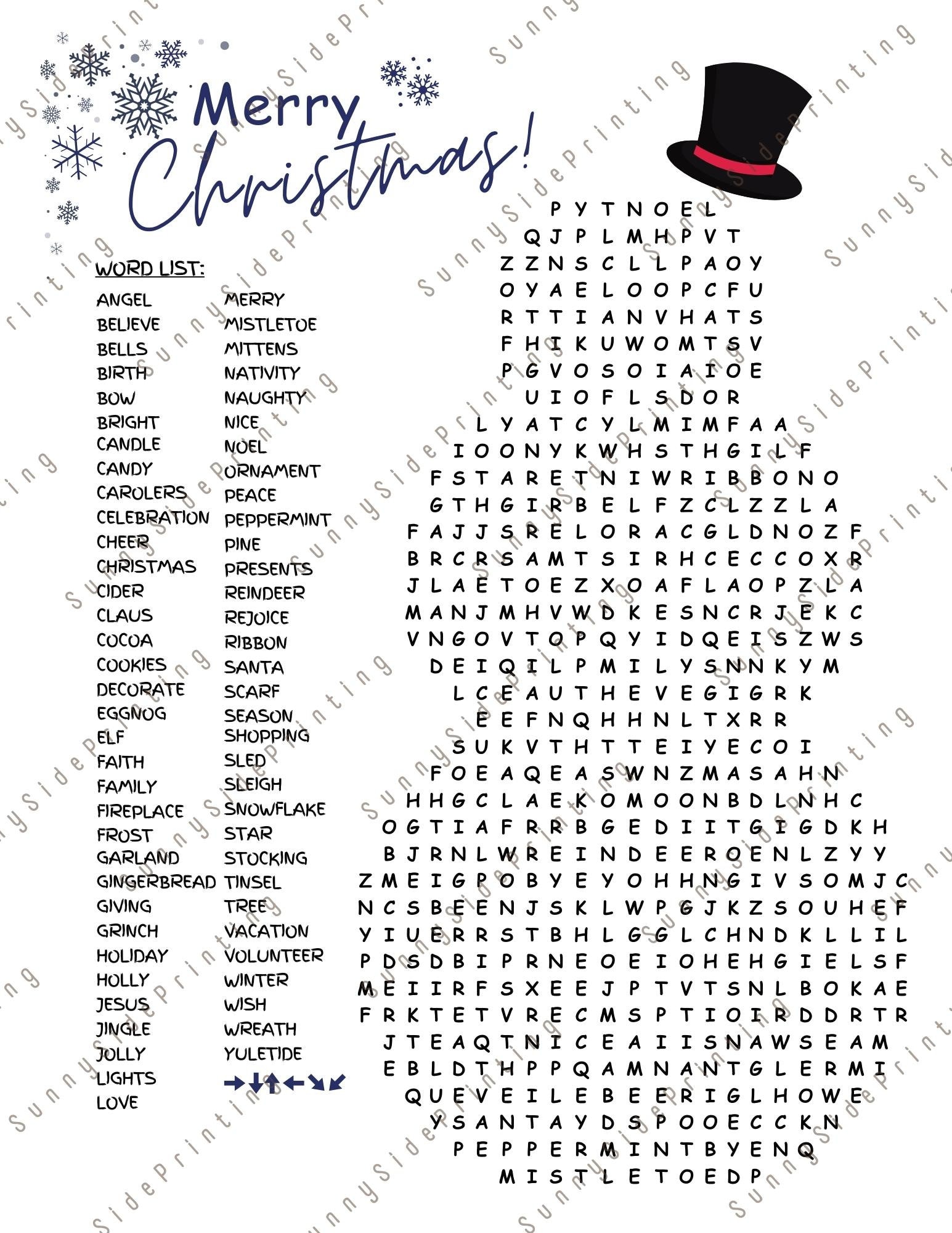 Snowman Word Search JUMBO Word Search Christmas Puzzle Printable ...