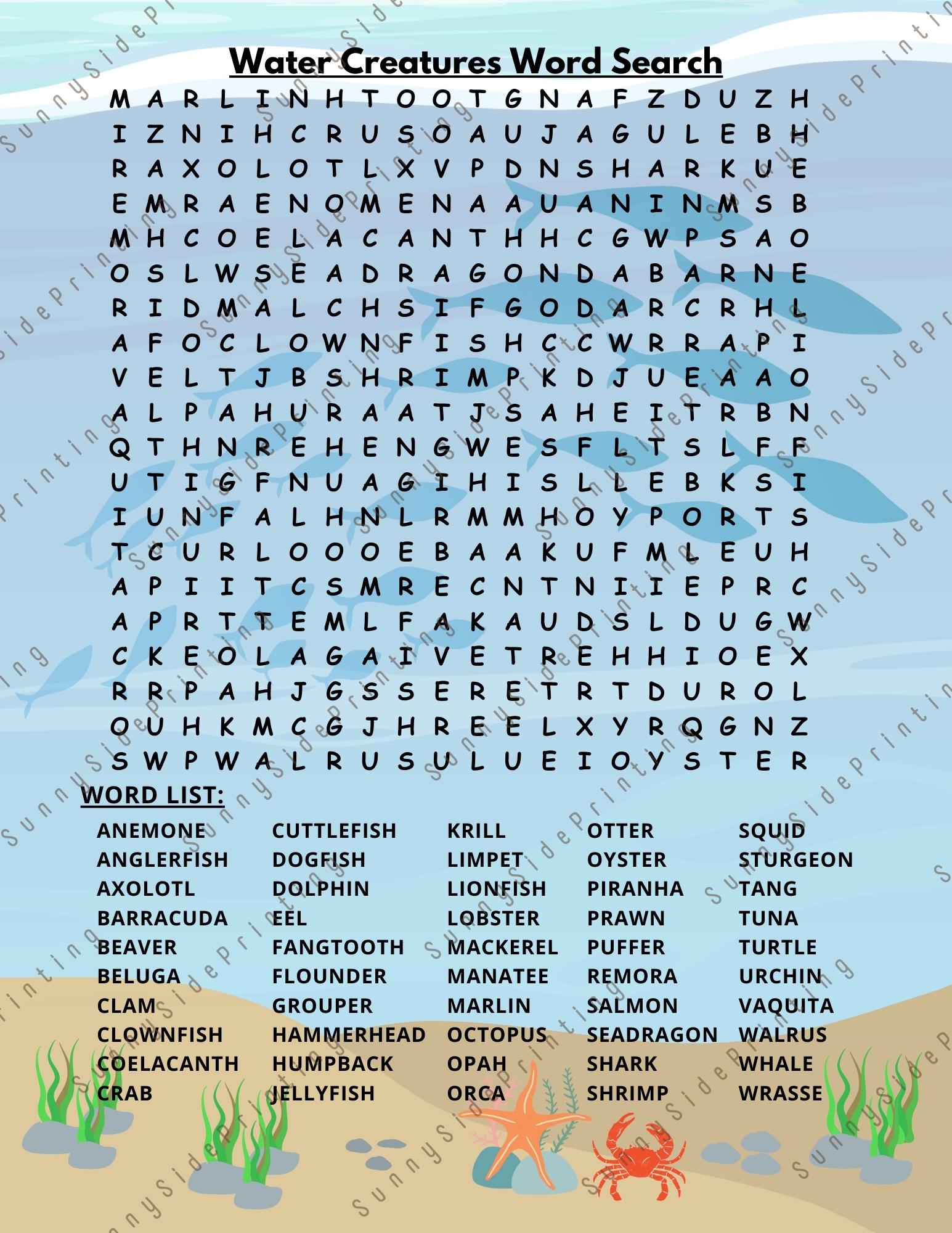 Word Search JUMBO Word Puzzle Printable Instant Download Fun Party Game ...