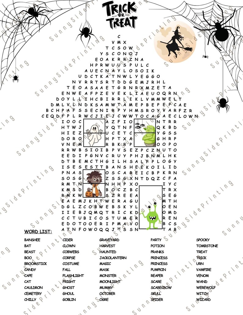 Word Search Printable Instant Download Fun Halloween Party Game Printer ...