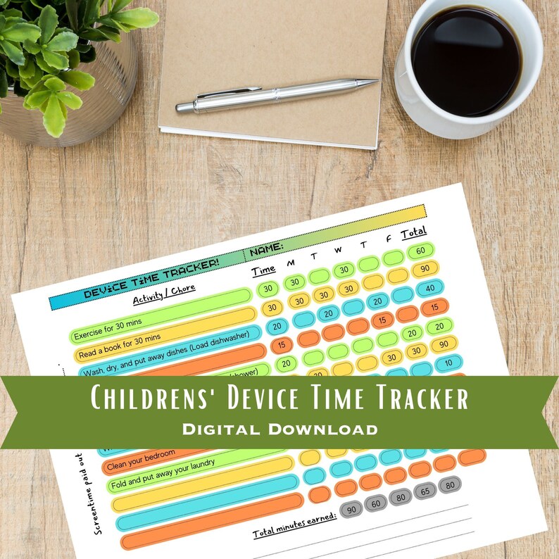 Device Time Tracker Screen Time Checklist Instant Download Chore ...