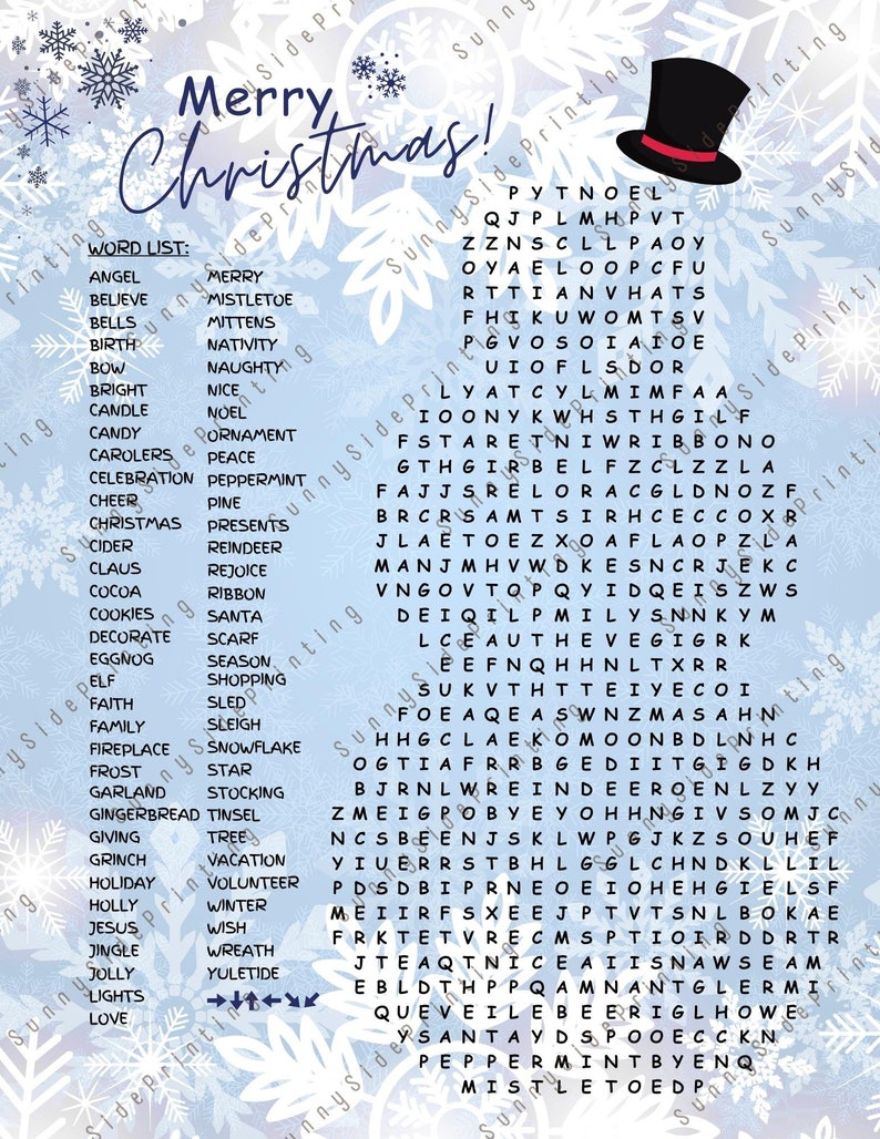 Snowman Word Search JUMBO Word Search Christmas Puzzle Printable ...