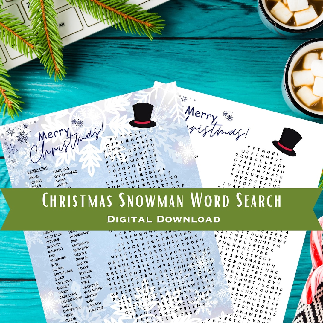 Snowman Word Search JUMBO Word Search Christmas Puzzle Printable ...