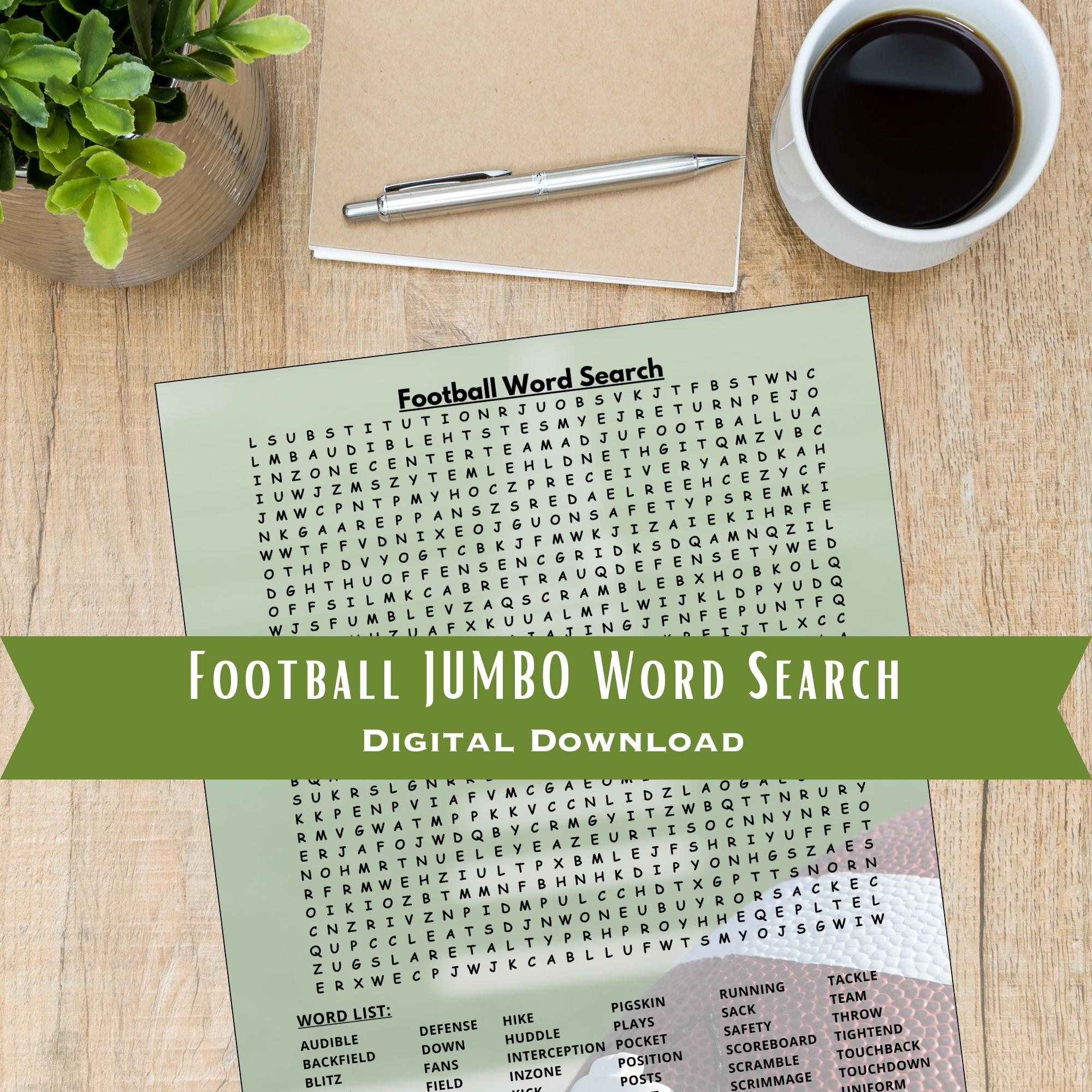 Word Search JUMBO Football Sports Word Puzzle Printable Instant ...