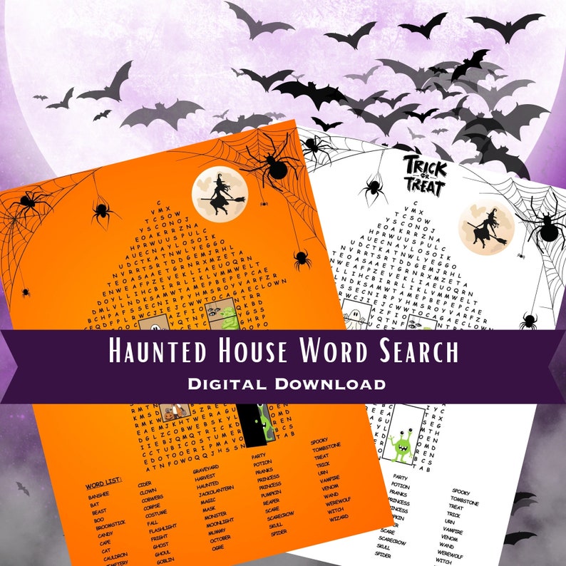 Word Search Printable Instant Download Fun Halloween Party Game Printer ...