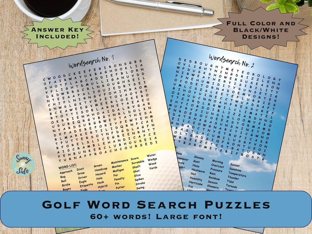 Golf Word Search Printable Sports Large Print Word Game Digital ...