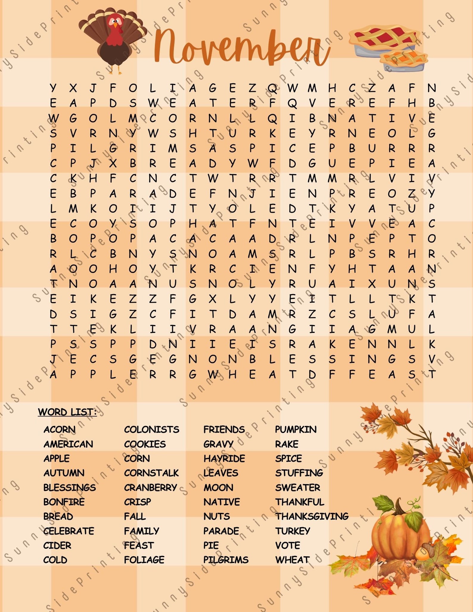 Word Search Printable Word Game Digital Download Fall Design - Etsy