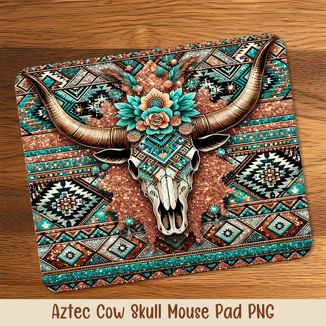 Aztec Cow Skull Mouse Pad: Rustic Western Desk Decor (digital Download ...
