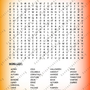 October Word Search | Fall Themed | Printable | Instant Download - Etsy