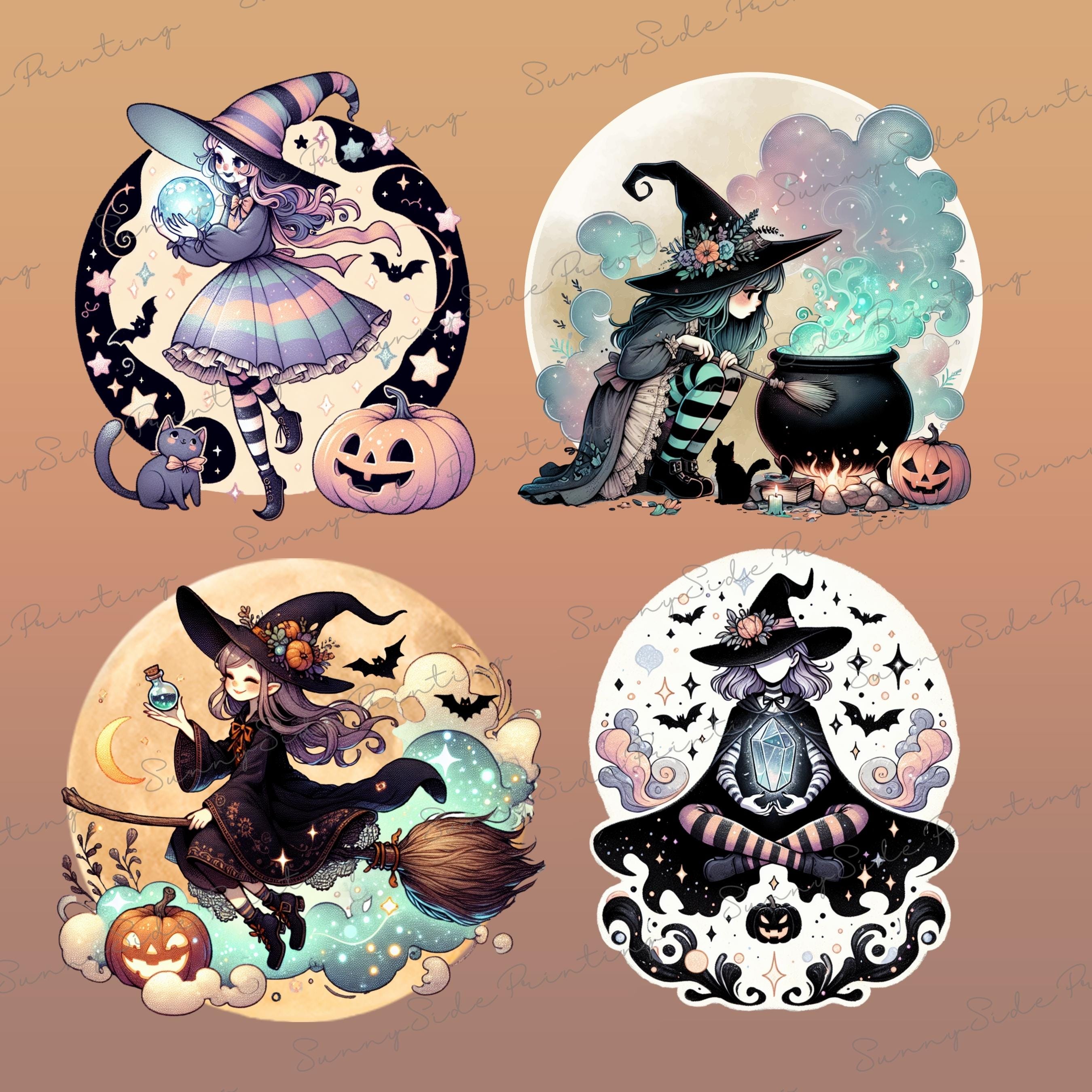 Cute Witch Clipart Set, Halloween Witches Pngs, Pastel Goth Graphics ...