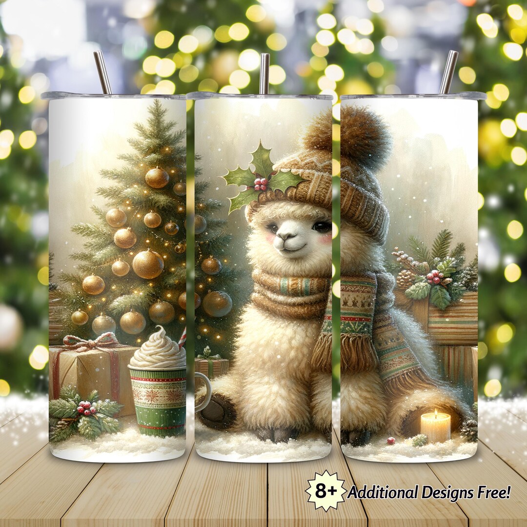 Cozy Christmas Llama PNG, Holiday Llama 20oz Skinny Tumbler Sublimation ...