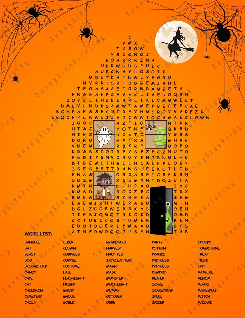 Word Search Printable Instant Download Fun Halloween Party Game Printer ...