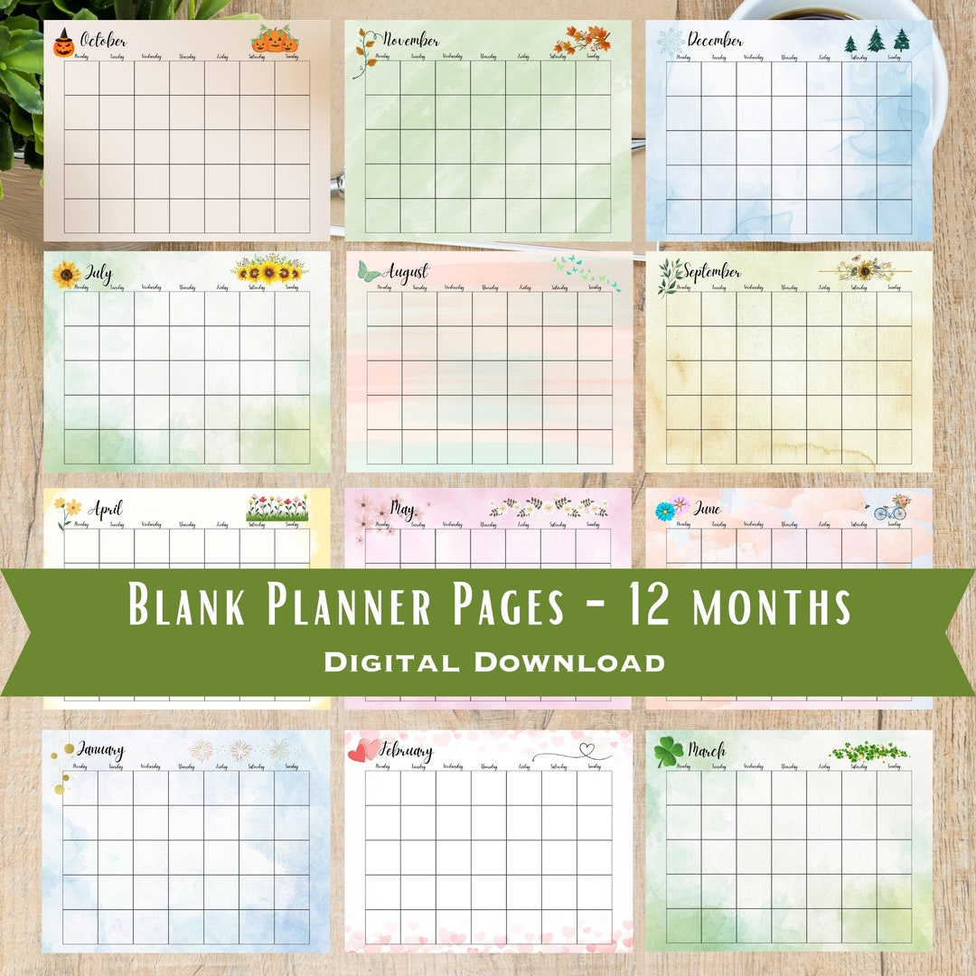 Monthly Calendar Blank Teacher Calendar Printable Digital Download ...