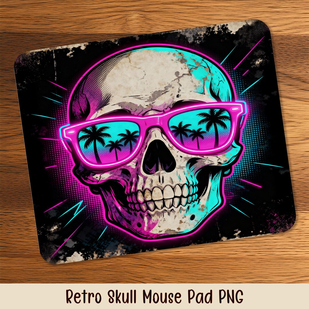 Synthwave 80s Skull Mouse Pad PNG, Neon Sunglasses Tattoo Art ...