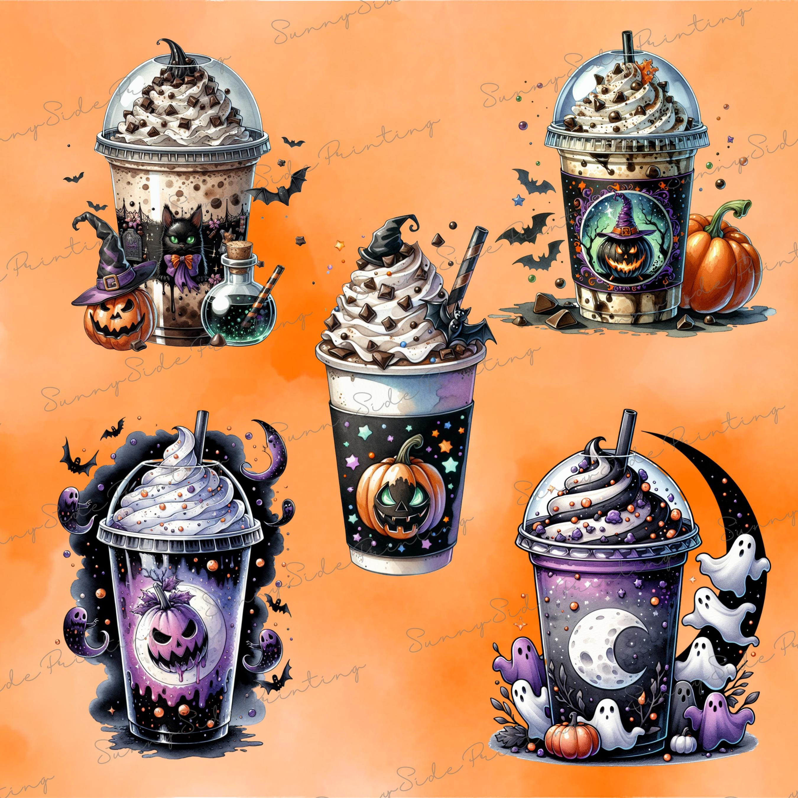 Halloween Coffee Clipart Set, Scary Gothic Watercolor Hot Coffee Drink ...