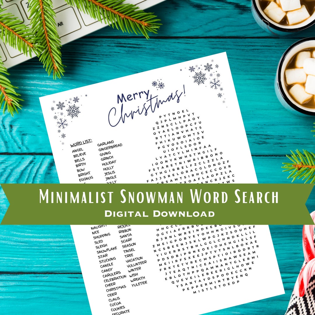 Minimalist Snowman Christmas Word Search | Printable | Instant Download ...