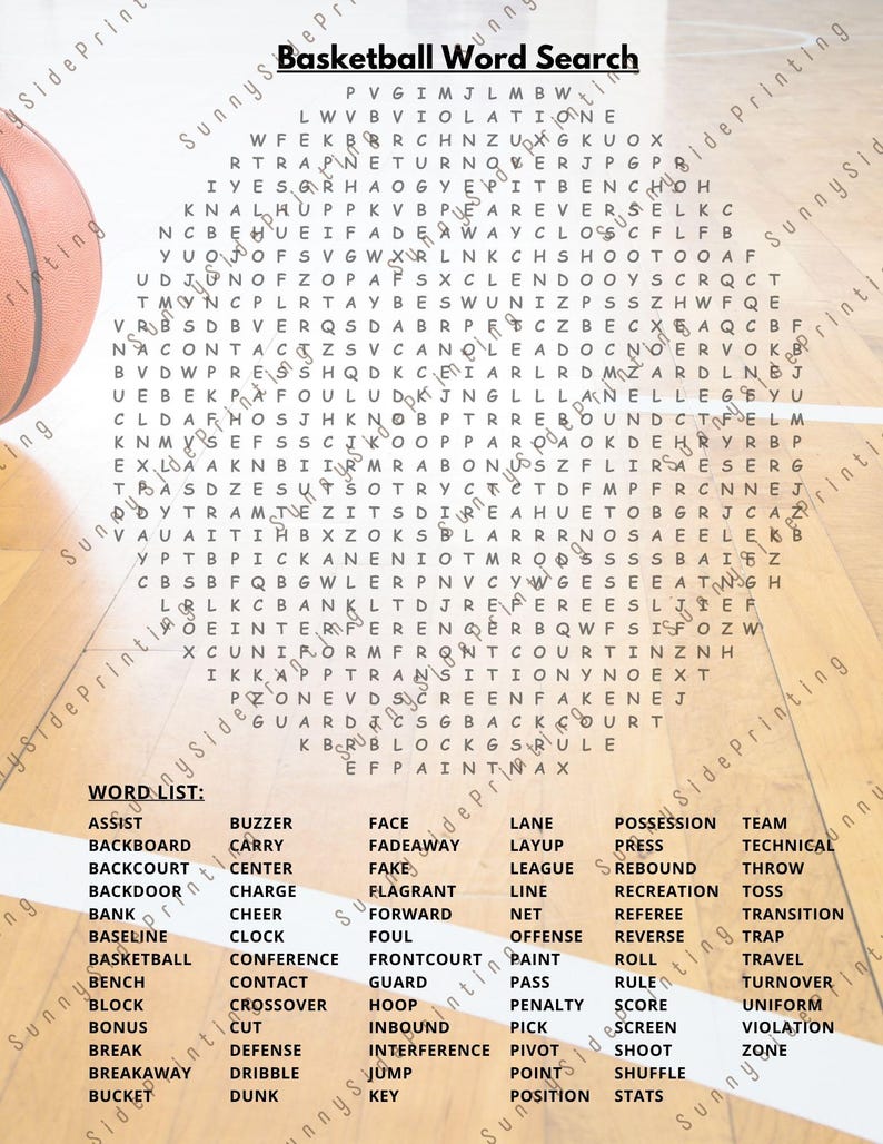 Word Search JUMBO Basketball Sports Puzzle Printable Instant Download ...