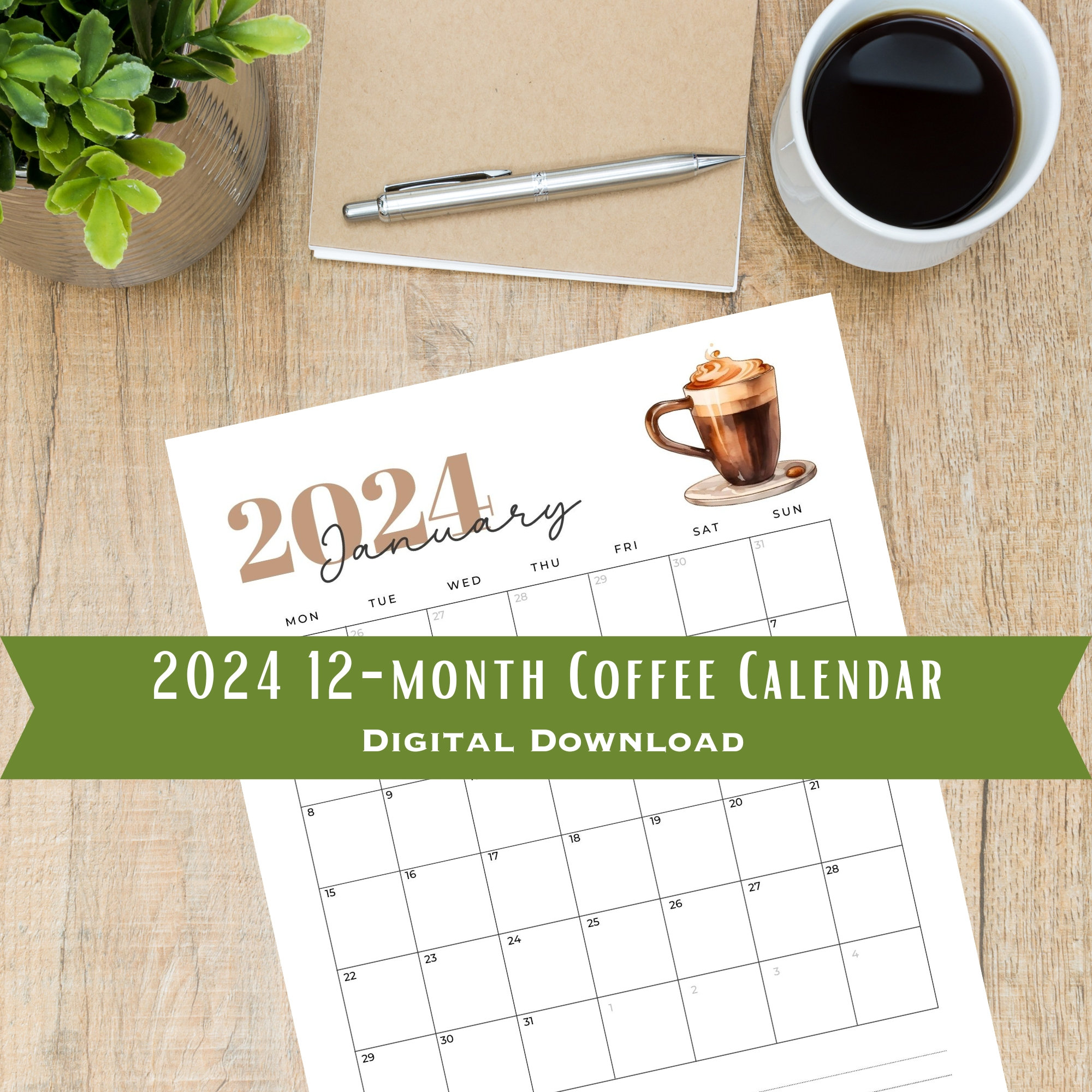 2024 Calendar 12-month Calendar Coffee Themed Calendar PDF Letter Size ...