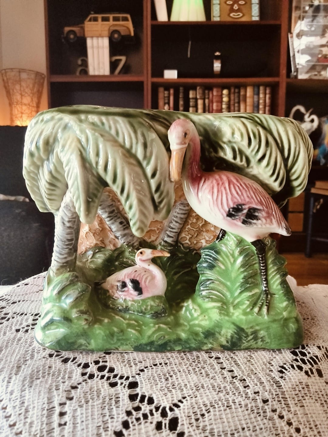 Vintage 1940s Flamingos Ceramic 3D Vase Small Rare Unique Collectable ...