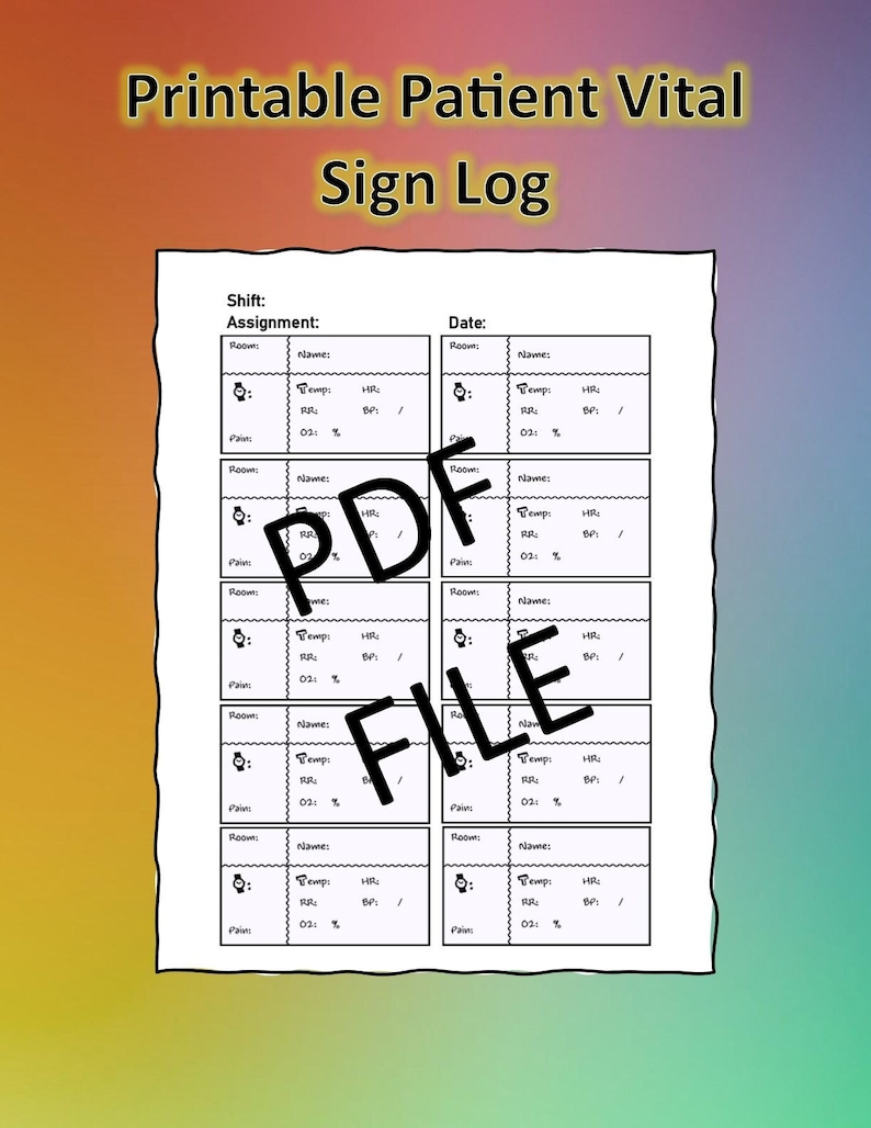 Patient Vital Sign Log, Nurse Assignment Vital Sign Sheet, Vitals ...