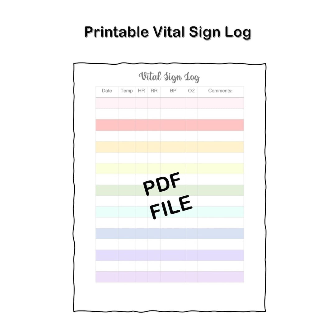 Printable Vital Sign Log PDF, Blood Pressure Log, Vital Signs Sheet ...