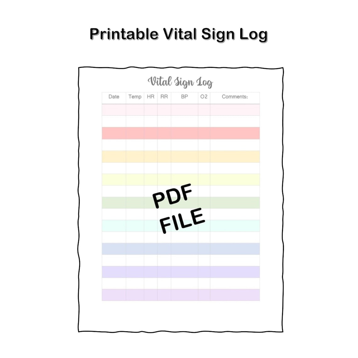 Printable Vital Sign Log PDF, Blood Pressure Log, Vital Signs Sheet ...