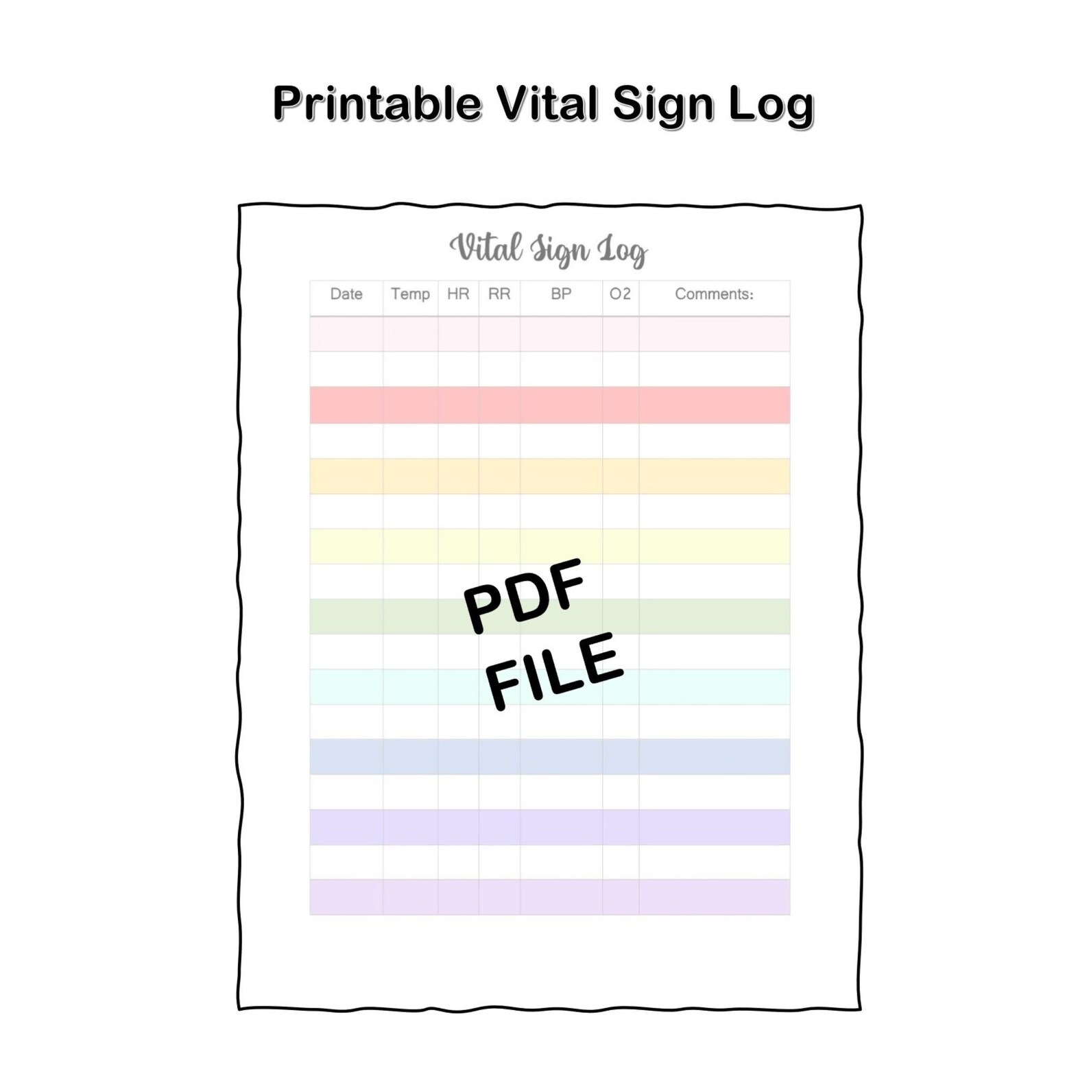 Printable Vital Sign Log PDF, Blood Pressure Log, Vital Signs Sheet ...